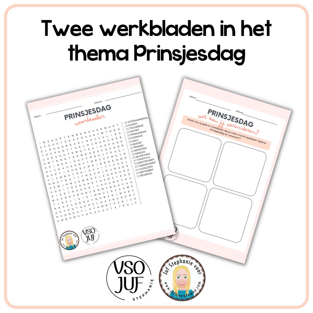 Twee werkbladen in het thema Prinsjesdag - Juffrouw Femke