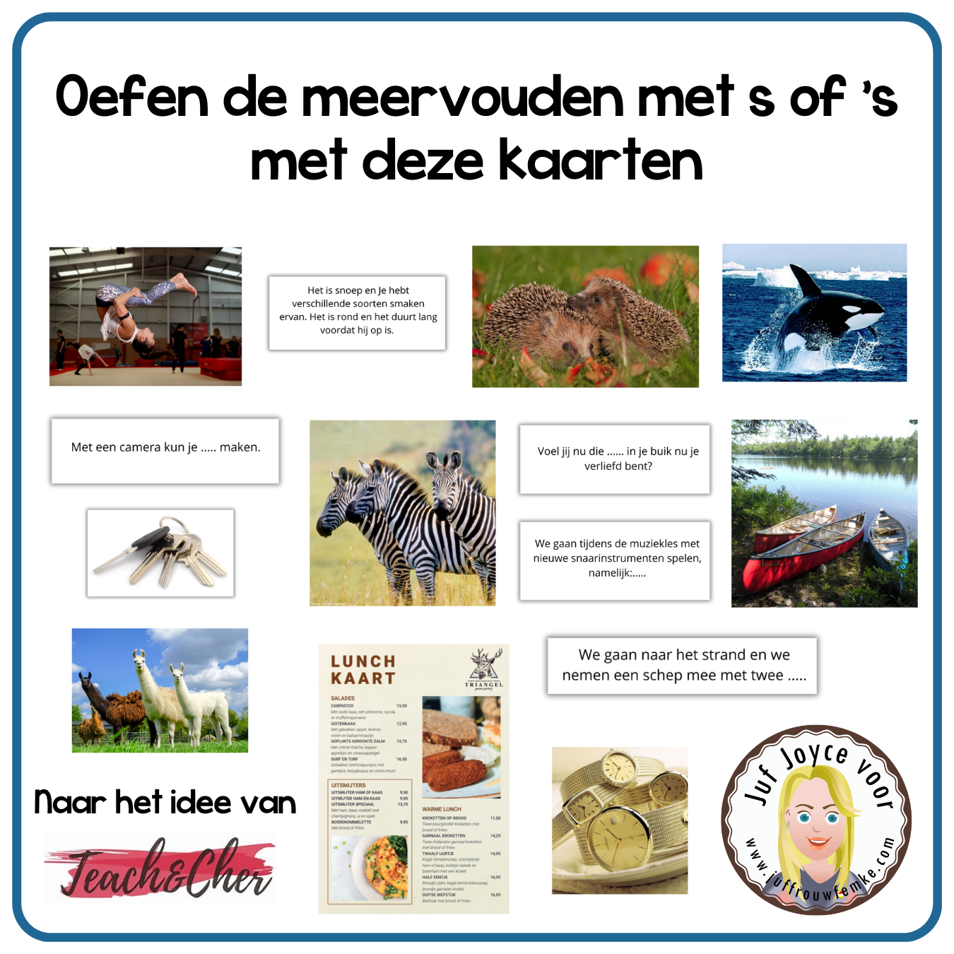 Oefen de meervouden met s of 's met deze kaarten - Juffrouw Femke