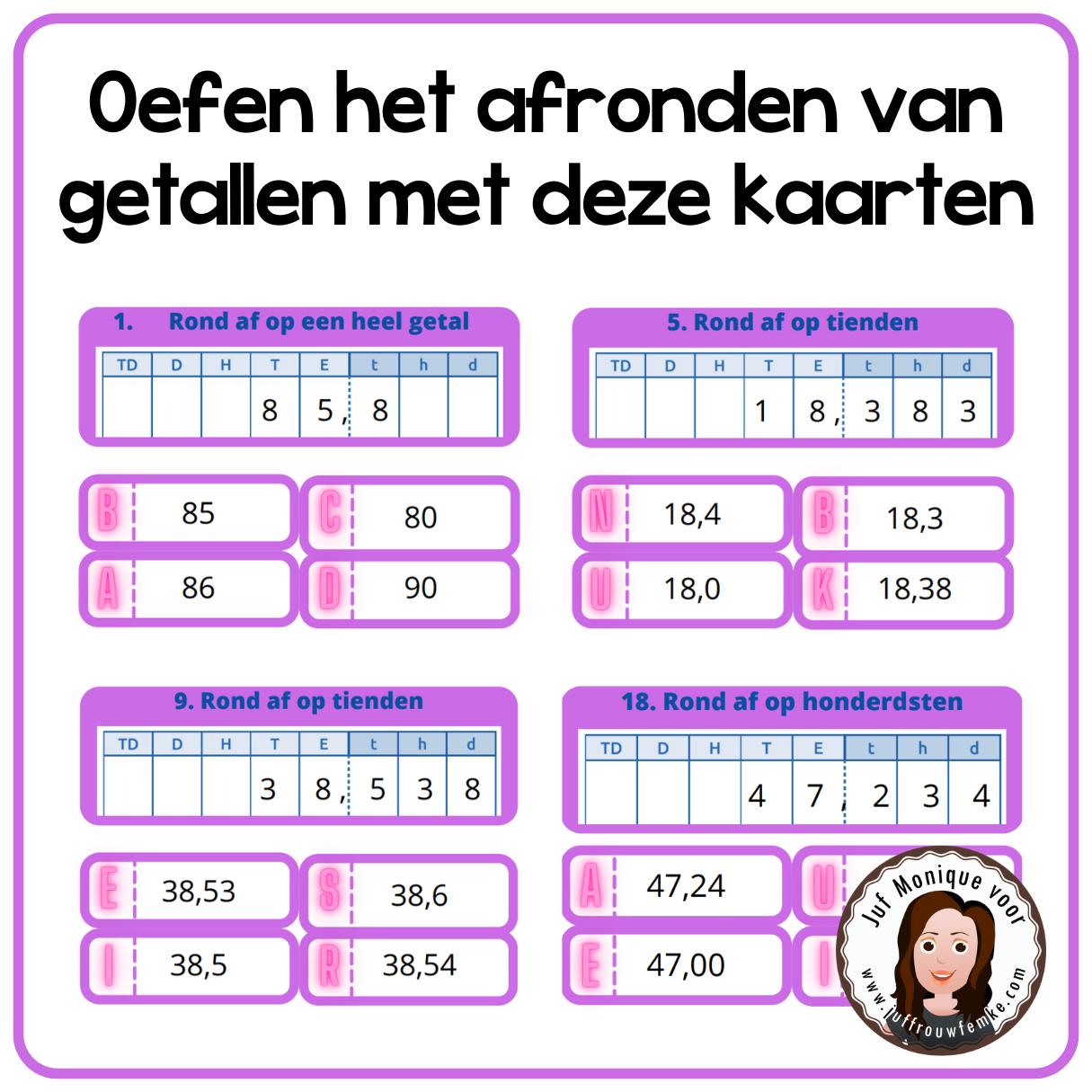 Oefen het afronden van getallen met deze kaarten - Juffrouw Femke