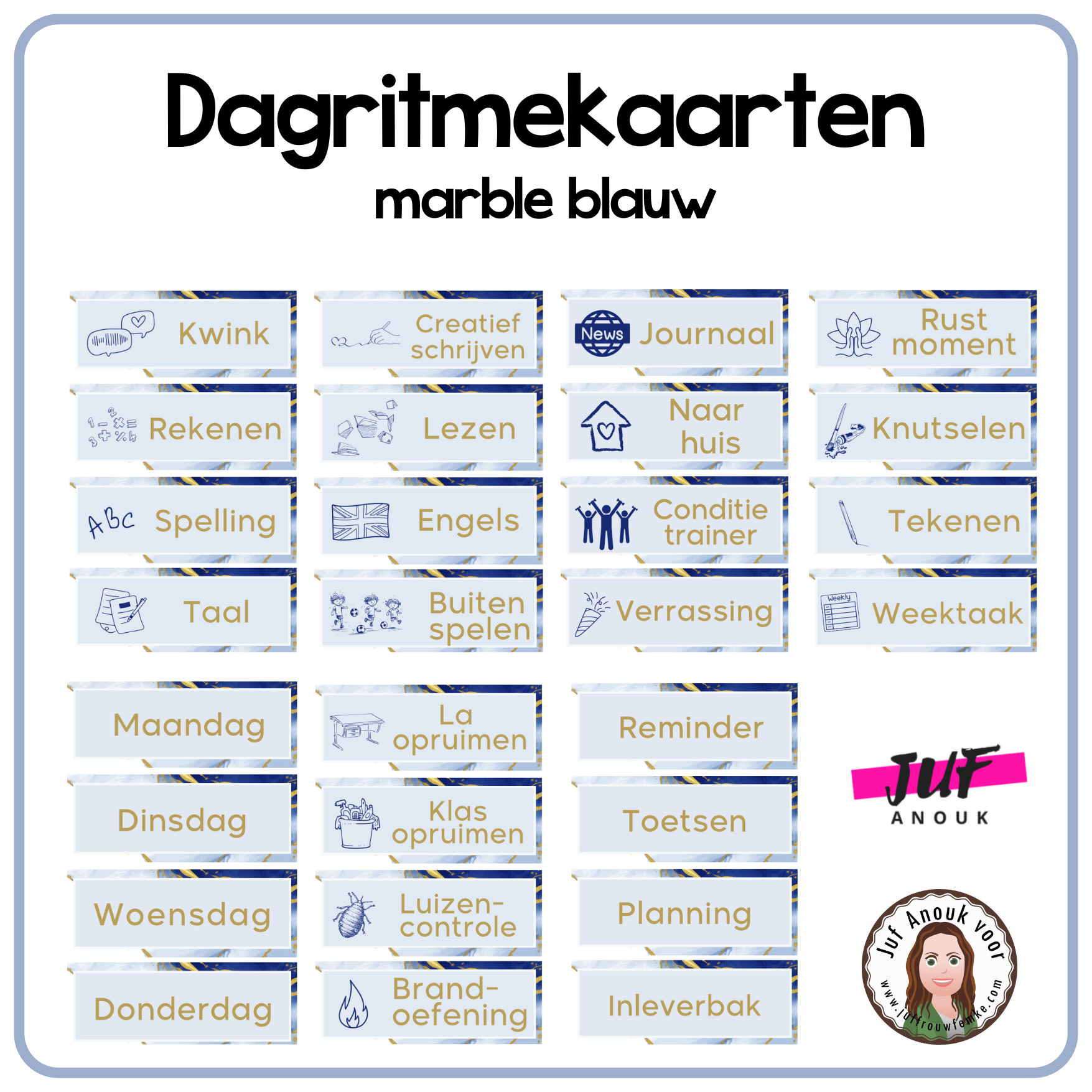 Dagritmekaarten marble blauw - Juffrouw Femke
