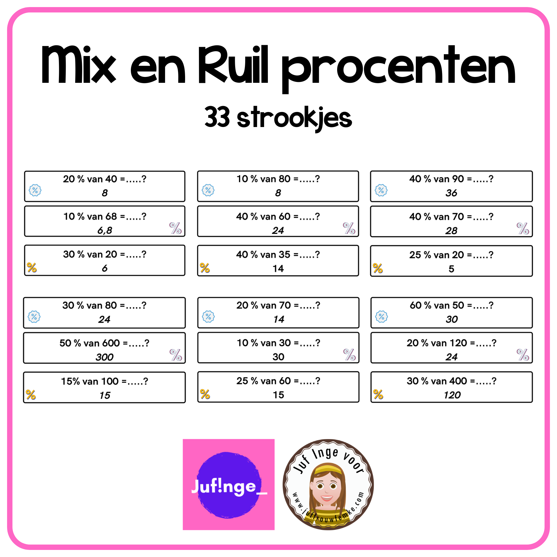 Mix en Ruil procenten - 33 strookjes - Juffrouw Femke