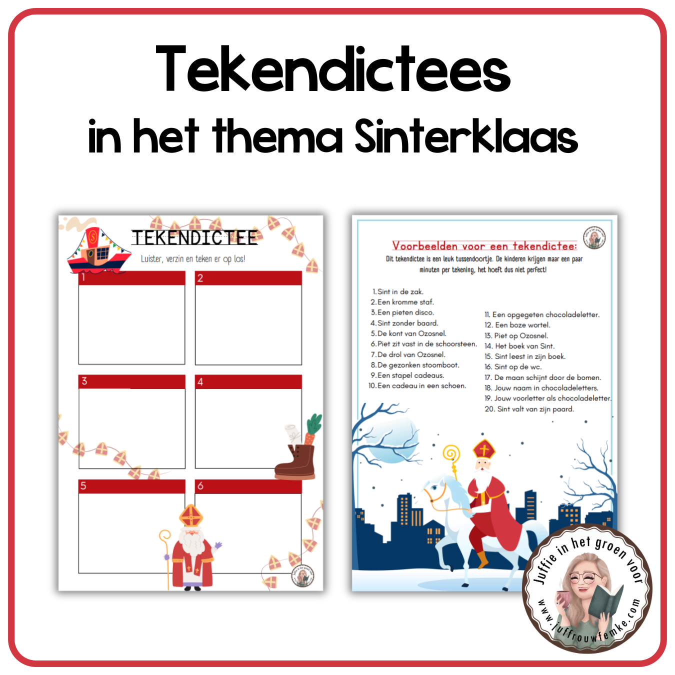 Tekendictees in het thema Sinterklaas - Juffrouw Femke