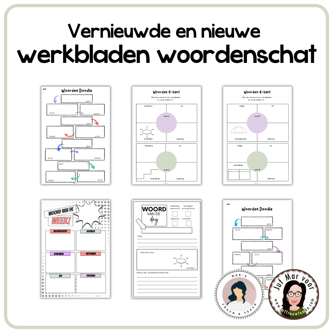 Vernieuwde en nieuwe werkbladen woordenschat - Juffrouw Femke