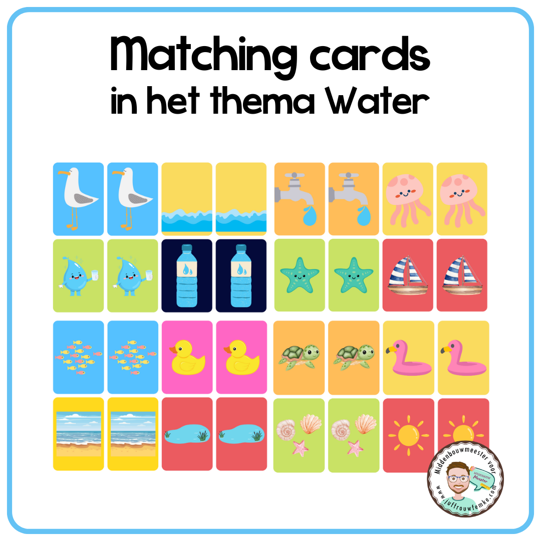 Matching cards in het thema Water - Juffrouw Femke