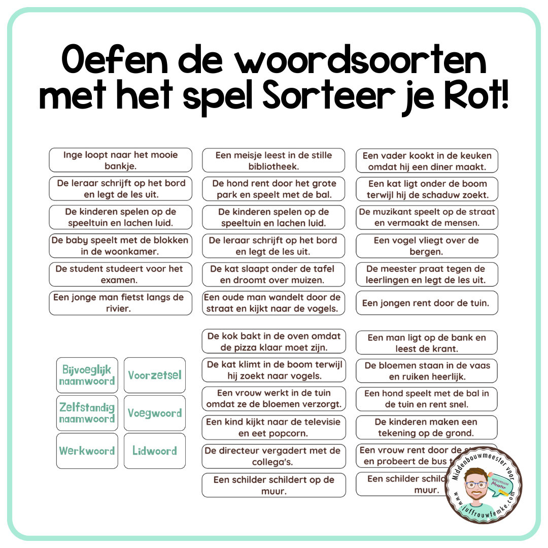 Oefen de woordsoorten met het spel Sorteer je Rot! - Juffrouw Femke