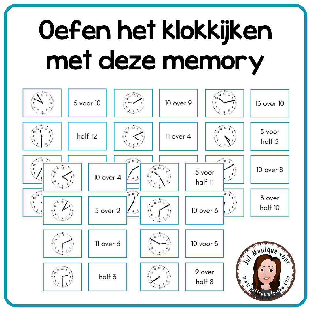 Oefen het klokkijken met deze memory - Juffrouw Femke